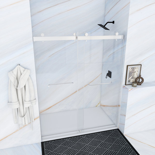 Jims Maison 60 In. W X 76 In. H Sliding Frameless Shower Door In Nickel Finish | Wayfair